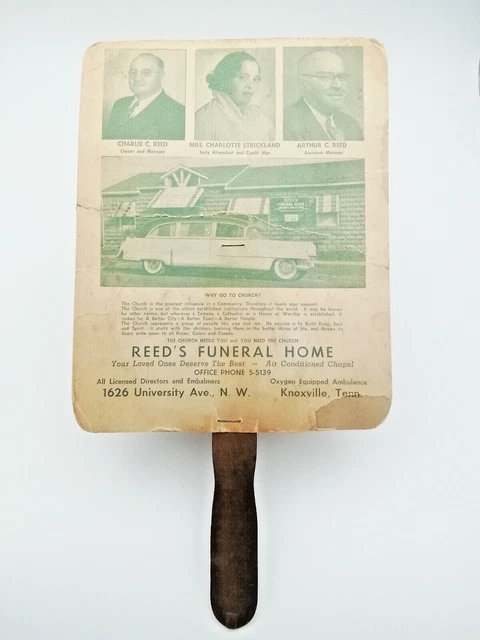 ANCIEN ÉCRAN PUBLICITAIRE, éventail. Reed's funeral home, Knoxville ...