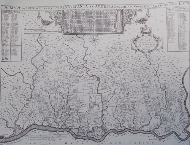 VINTAGE LARGE DETAILED Map of Pennsylvania in 1687 William Penn ...