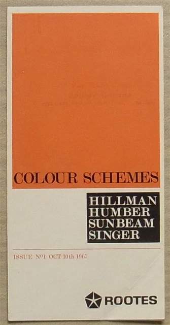 ROOTES HILLMAN HUMBER SUNBEAM Singer Car Colour Schemes Leaflet Oct ...
