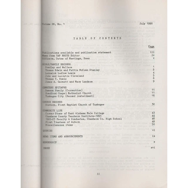 TAP ROOTS GENEALOGICAL Society East Alabama July 1990 Vol 28 No 1 £13. ...