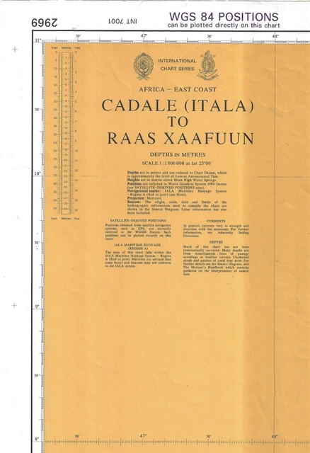 CARTE MARINE PAPIER Admiralty 2969 Cadale À Raas Xaafuun Côte Est De L ...