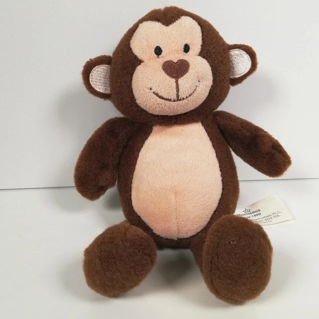 SMALL MORRISONS MONKEY Chimp Ape Brown Soft Toy Plush Heart Nose 9” £11.99 - PicClick UK