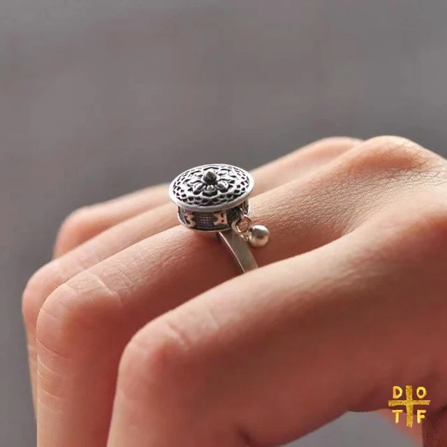 PRAYER WHEEL SPINNER Ring Silver Tibetan Prayer Wheel Spinning Ring ...