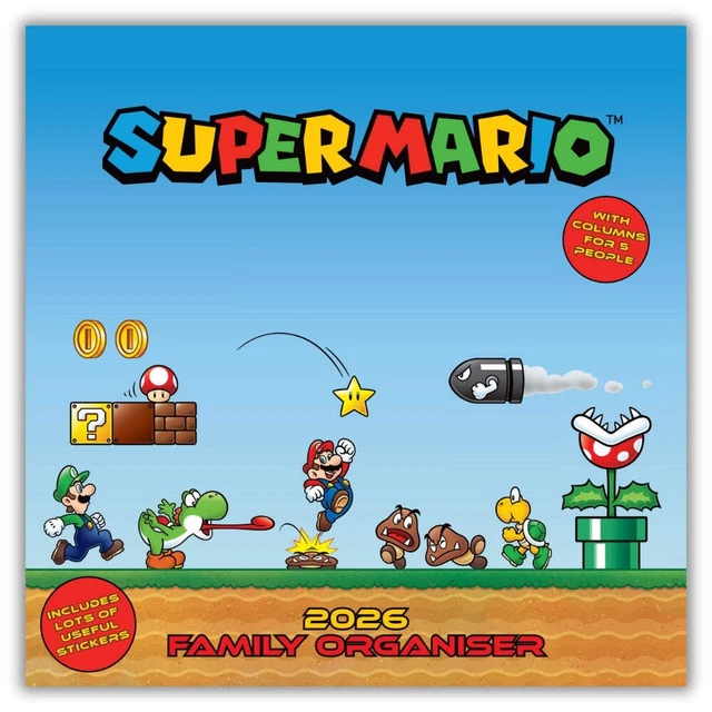 2026 CALENDAR SUPER Mario Bros Month to View Nintendo Family Organiser ...
