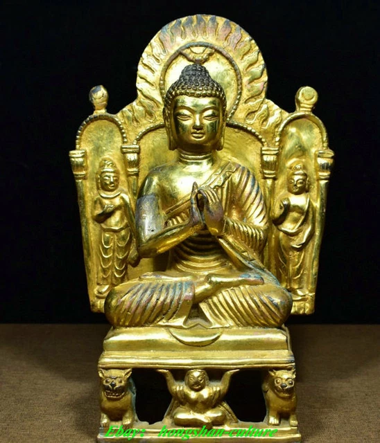 ANCIEN BRONZE BOUDDHISME Doré Assis Sakyamuni Tathagata Statue De ...