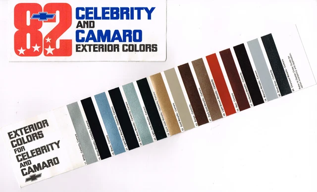 1982 CHEVY CAMARO / CELEBRITY Exterior COLOR CHART Paint Sample Chip ...