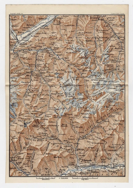 1887 ANTIQUE MAP Of Pennine Alps / Switzerland Italy / Aosta $45.80 ...