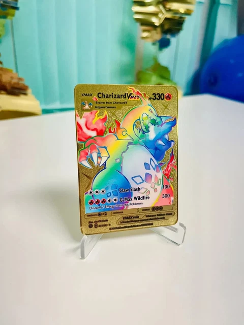 CHARIZARD VMAX RAINBOW Pokemon Gold Metal Card Collectible Gift Display ...