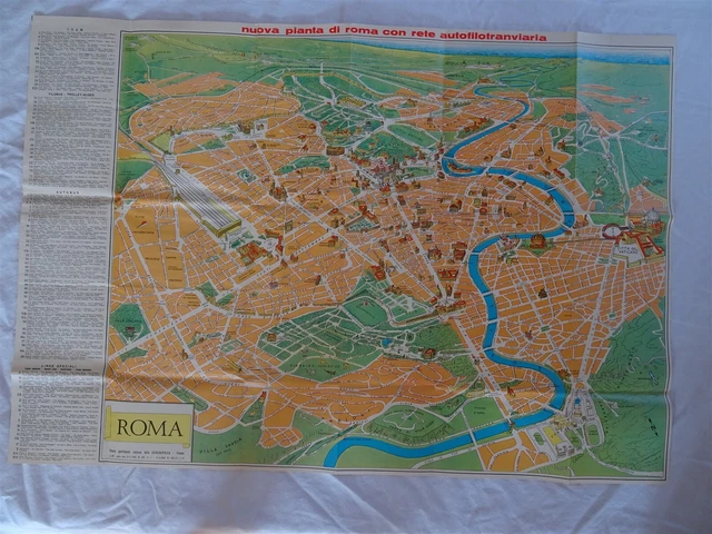 VINTAGE 1960'S TOURIST Map of Rome, Italy, w/ Street Bus Tram ...