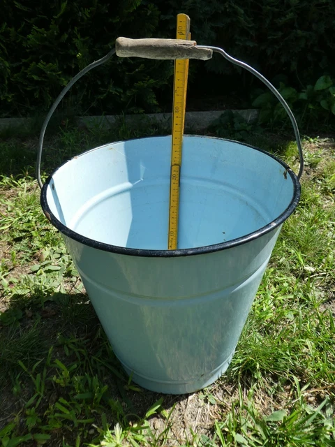 ALTER ANTIKER EMAILLE Eimer Emaileimer Asche Abfalleimer Pflanzgefäß ...