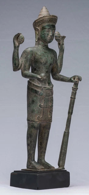 ANTIQUE KHMER STYLE Bronze Standing Vishnu Statue - Protector - 57cm/23 ...