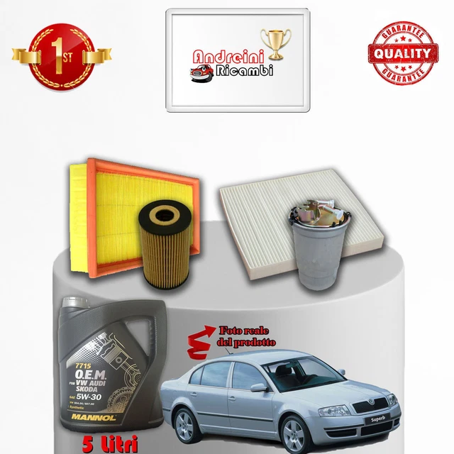 KIT INSPECCIÓN FILTROS Y Aceite Skoda Superb 2.0Tdi 91KW 124CV De 2006 ...