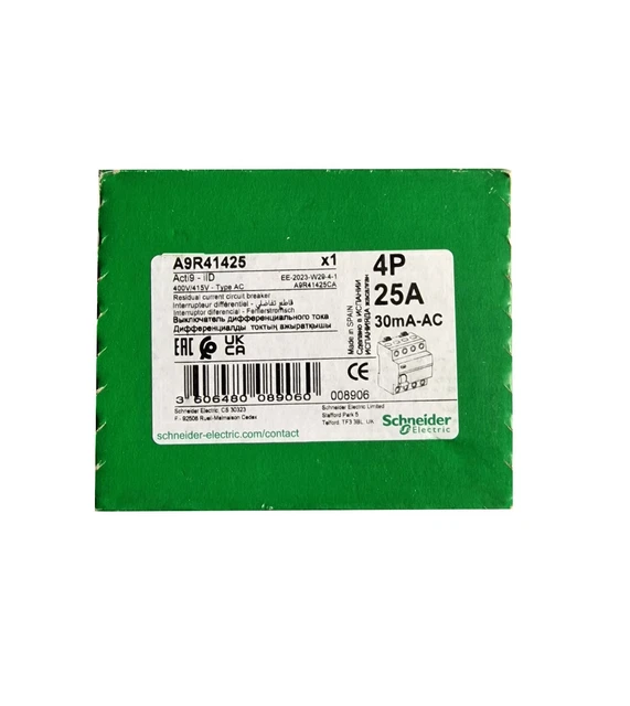 SCHNEIDER ACTI9 4 POLE 25A 30 mA RCD TYPE AC A9R41425 £48.00 - PicClick UK