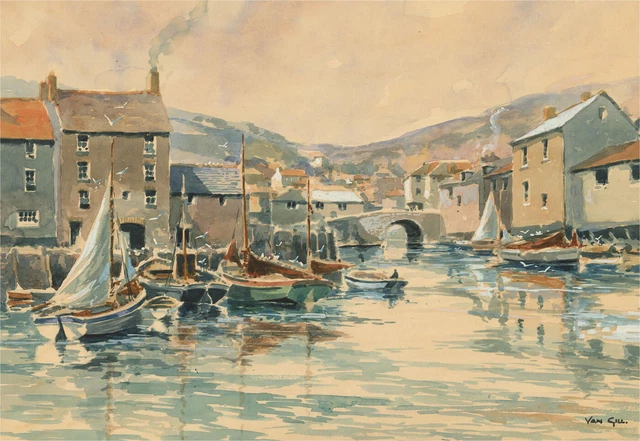 VAN GILL - Mid 20th Century Watercolour, Cornish Harbour £60.00 ...