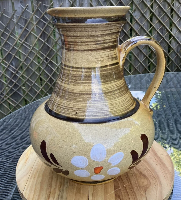 STUNNING VINTAGE LARGE West German Handled Jug / Vase Light Brown ...