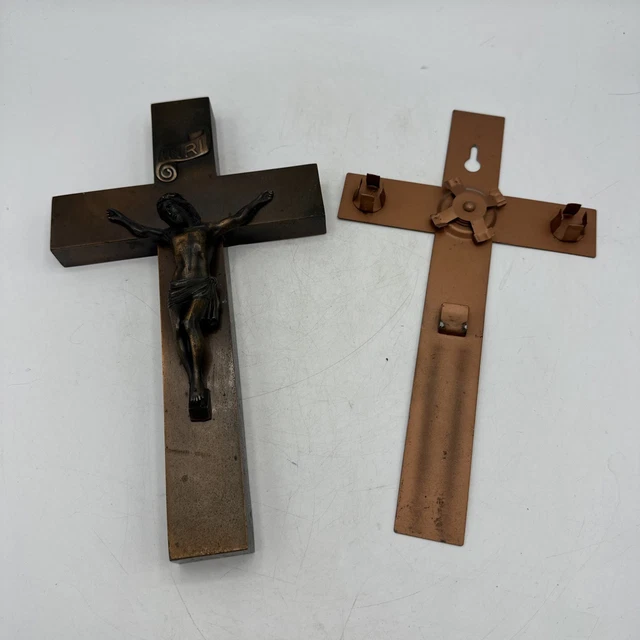 CRUCIFIX LAST RITES Cross Metal Brass Hollow Hanging Removable Back ...