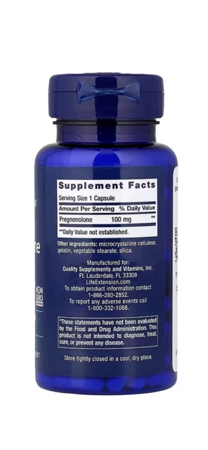 LIFE EXTENSION PREGNENOLONE 100mg - 100 caps exp09/26 £12.00 - PicClick UK