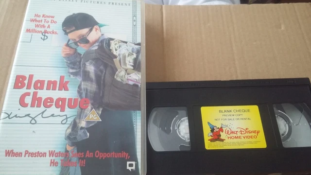 BLANK CHEQUE ( 1994 DISNEY film) VERY RARE BIG BOX / PREVIEW PROMO VHS ...