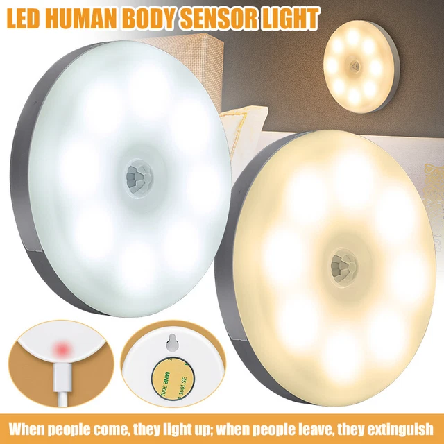 LED MOTION SENSOR Light Rechargeable PIR USB Portable Cabinet Stair ...