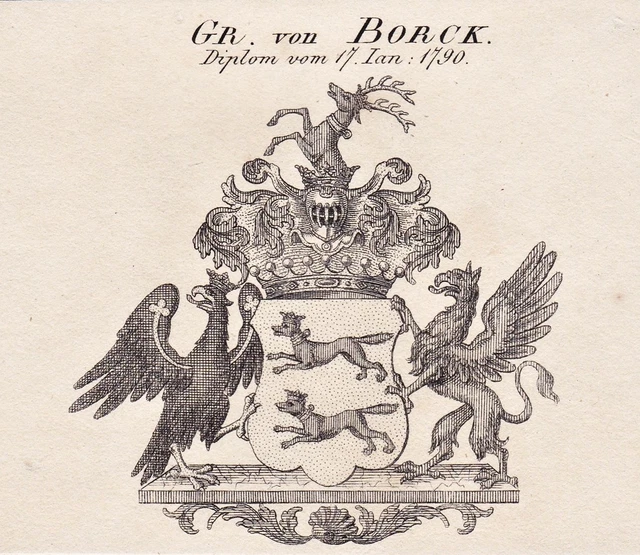 BORCK ARMOIRIES COAT Of Arms Genealogie Héraldique Heraldry Gravure sur ...