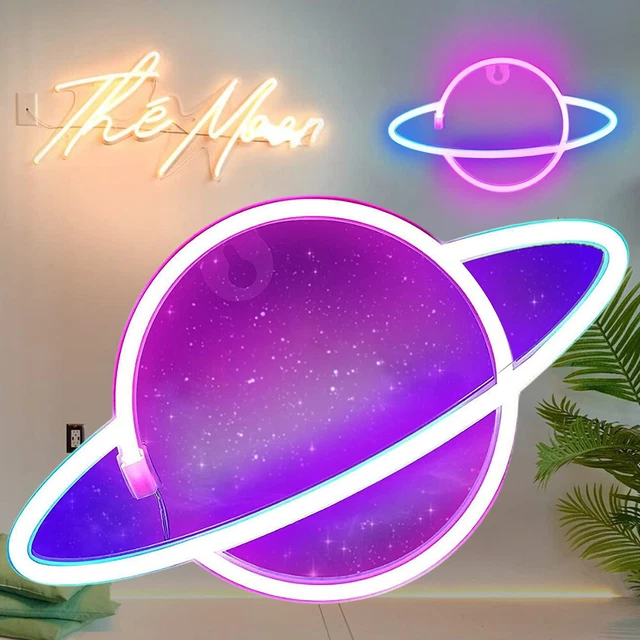 NEON SIGN PLANET LED Signs Space Theme Lamp Wall Decor Game Room Party ...