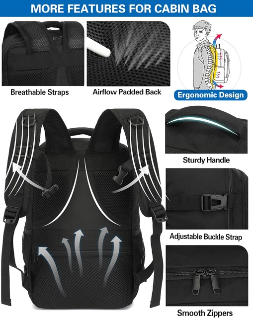 KLOSTAIN CABIN BAGS 40x20x25 for Ryanair Underseat Travel Backpack Hand ...