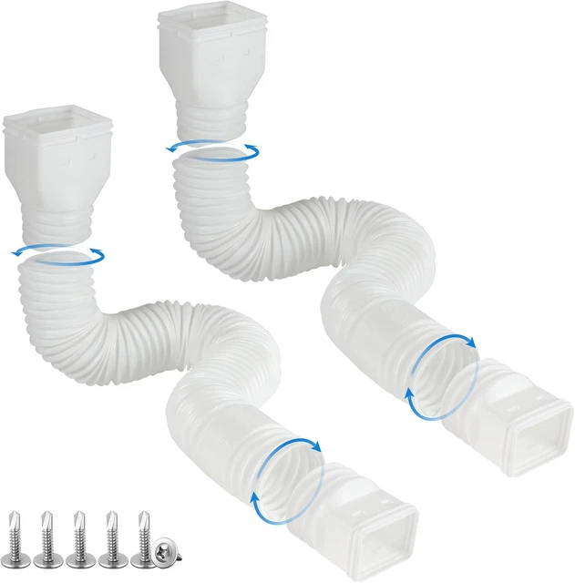 WHITE-2PACK RAIN GUTTER Downspout Extensions Flexible, Drain Downspout ...