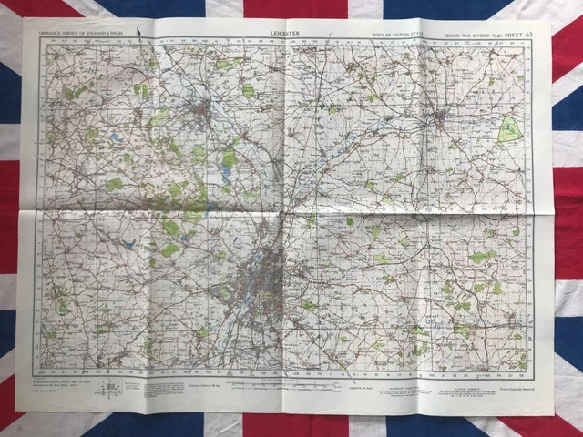 OLD LEICESTER EAST Midlands Wartime Map 1942 War Revision OS Sheet 63 £ ...