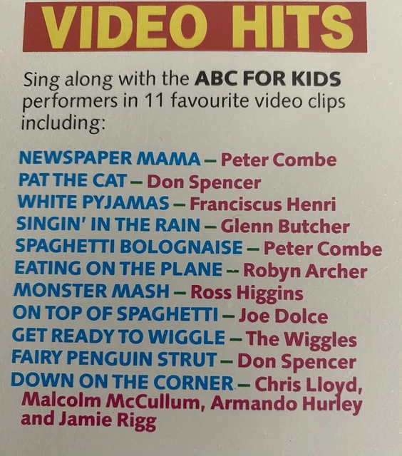 ABC FOR KIDS VHS VIDEO HITS 1991 PAL Sing Along Songs Video TESTED Rare ...