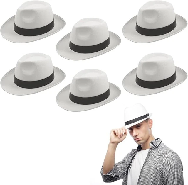 6X WHITE AL Capone Gangster Hat with Moustache Black Tie Braces Pimp ...