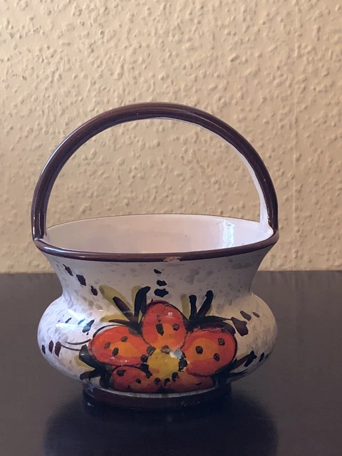 HENKEL BLUMENKORB MIT handgemalten Bauern Blumen, weiß orange, Vintage Retro EUR 3,00 - PicClick DE