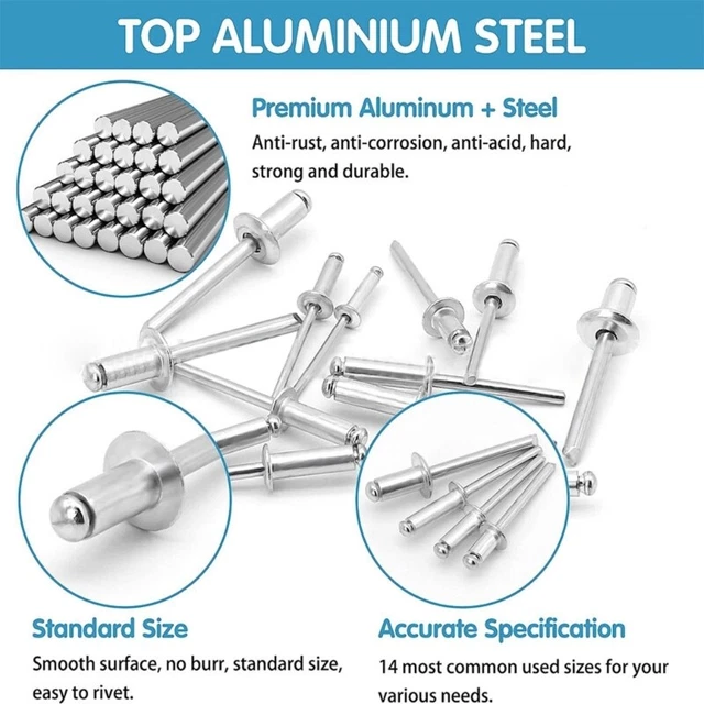 LONG LASTINGS ALUMINUM Blind Rivets Set (500pcs) Multiple Use Strong ...