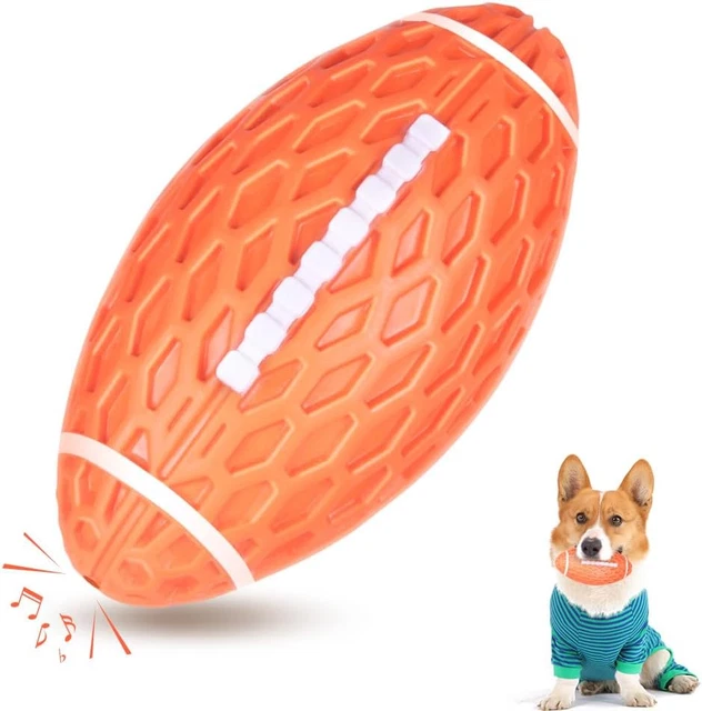 SQUEAKY DOG FOOTBALL Toy for Aggressive Chewers, Tough Rubber Dog Ball ...
