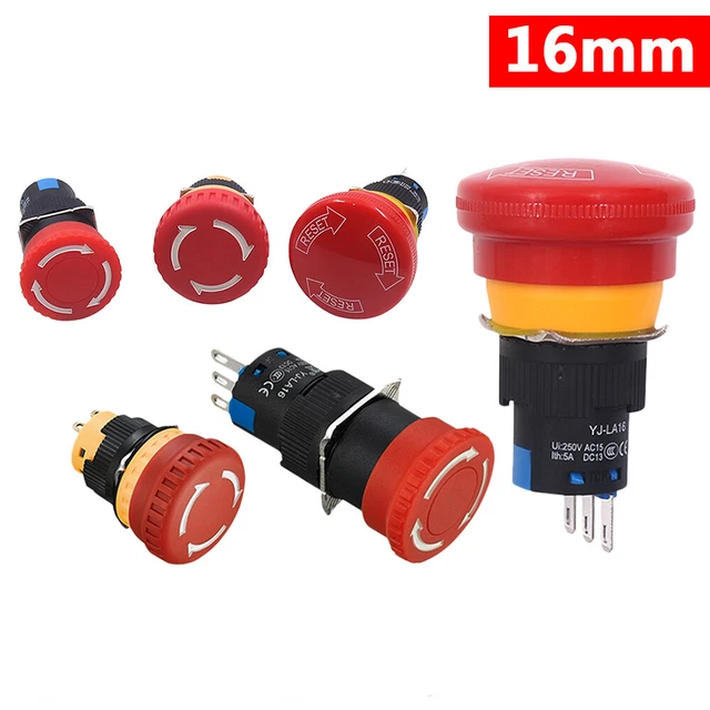 16MM PUSH BUTTON E-STOP Switch Emergency Stop Button Latching 5A 250V ...