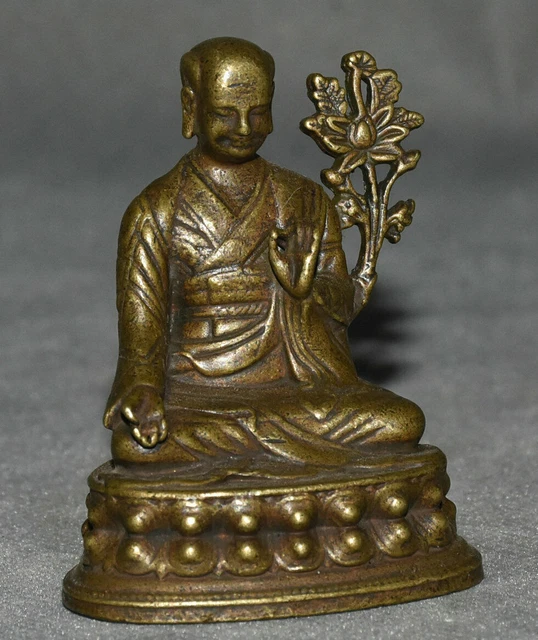 5CM VIEUX BRONZE Tibétain Bouddhisme Temple Lotus Je Maître Bouddha Statue EUR 66,00 - PicClick FR