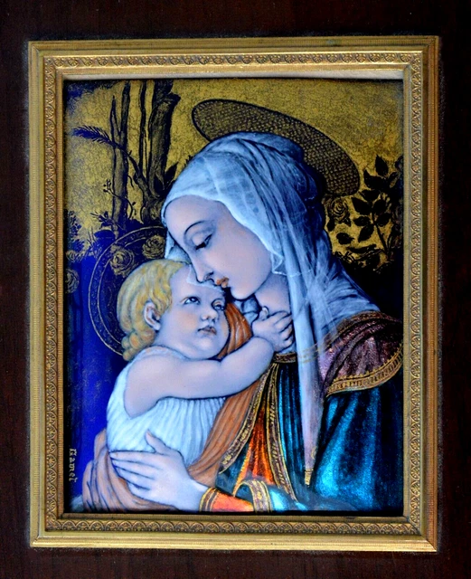 FRENCH CHRISTIAN ENAMEL Icon St. Mary W/Jesus Botticelli Painting ...