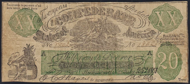 1861 CT-XX1/C1 CONFEDERATE States CSA Fantasy Note Female Riding Deer ...