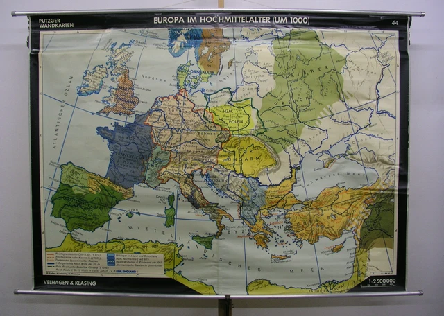 SCHOOL WALL MAP beautiful old map of Europe ~1000 Europe map 194x141 cm ...