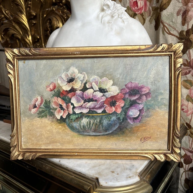 ANCIEN TABLEAU HUILE sur toile nature morte bouquet de fleurs signé EUR 45,00 - PicClick FR