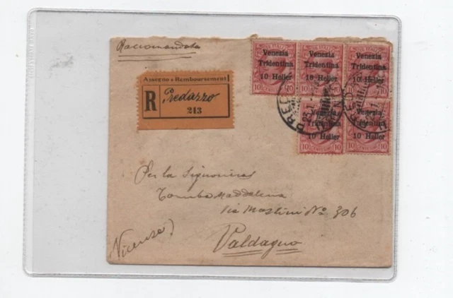 VENEZIA TRIDENTINA PREDAZZO 23/1/1919 Rara Lettera Raccomandata Per ...