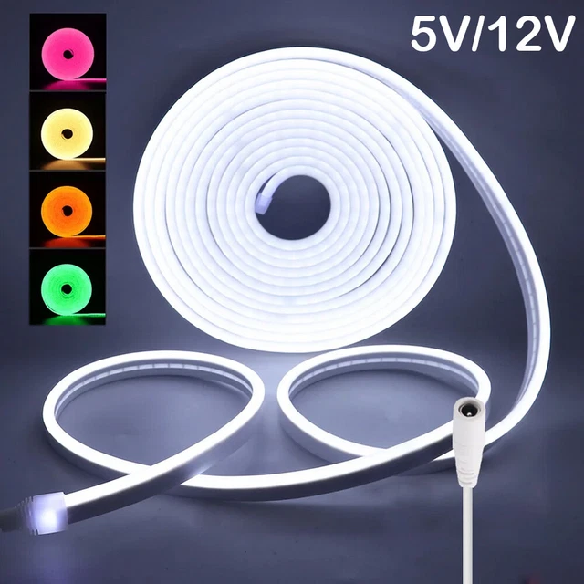 5V 12V LED Strip Flex Neon Rope Lights Waterproof Flexible Outdoor DIY ...