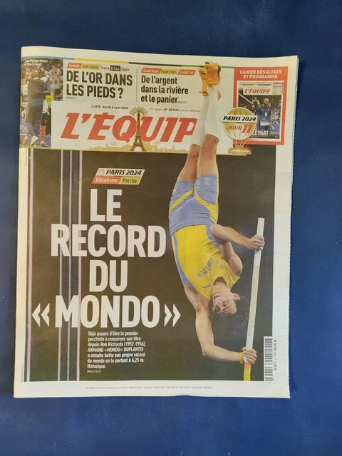 ARMAND MONDO DUPLANTIS Jeux Olympiques Paris 2024 / Journal L'equipe 6/8/2024 EUR 13,00 ...