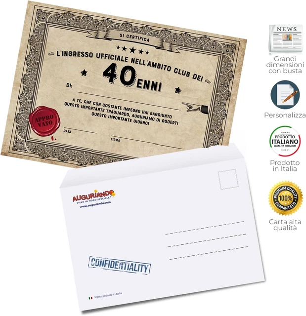 AUGURIANDO BIGLIETTO AUGURI Anni Certificato ENNE Attestato Diploma ...