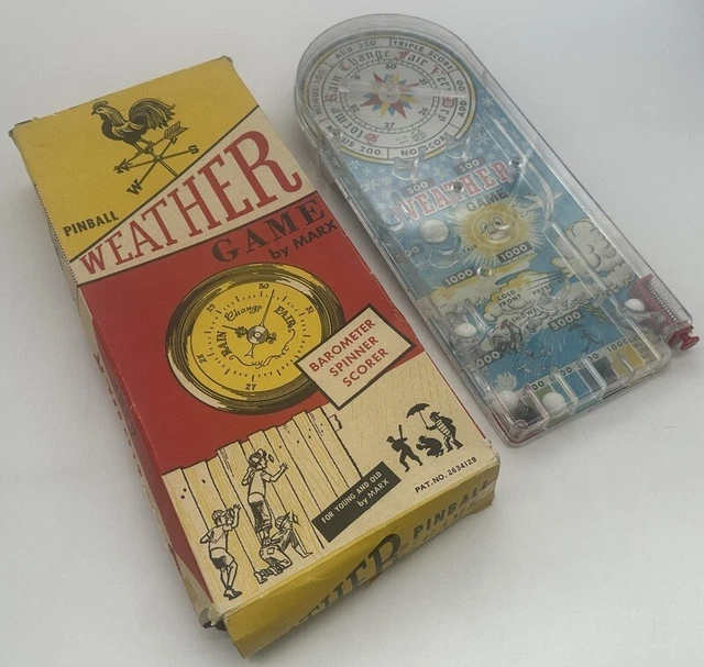 ORIGINAL 1950S MARX Toy Co Pinball Weather Mechanical Game In Box $19. ...
