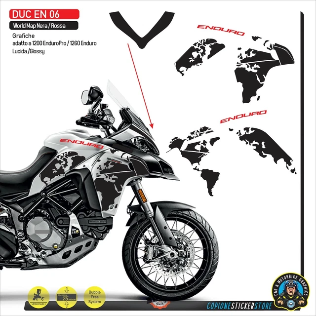 SET ADHÉSIFS CÔTÉ DUCATI Multistrada Enduro World Map Pare-Brise Rouge ...