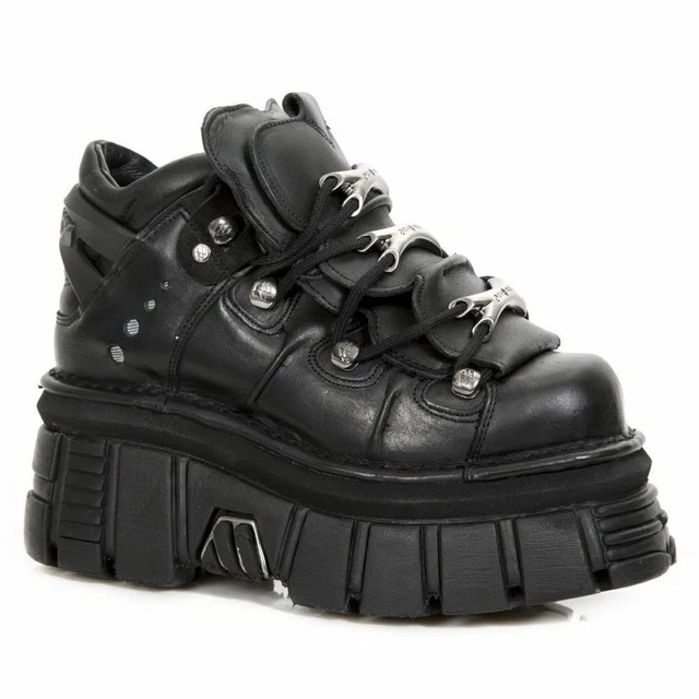 2026 MEN&WOMENS ROCK SHOES Metallic Leather Biker Gothic Boots Black UK ...