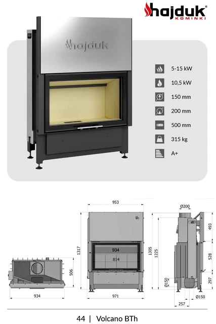 KAMINEINSATZ 🟡 VHB Heizeinsatz Ofen Kamin Holzofen VOLCANO BTh 10,5KW ...