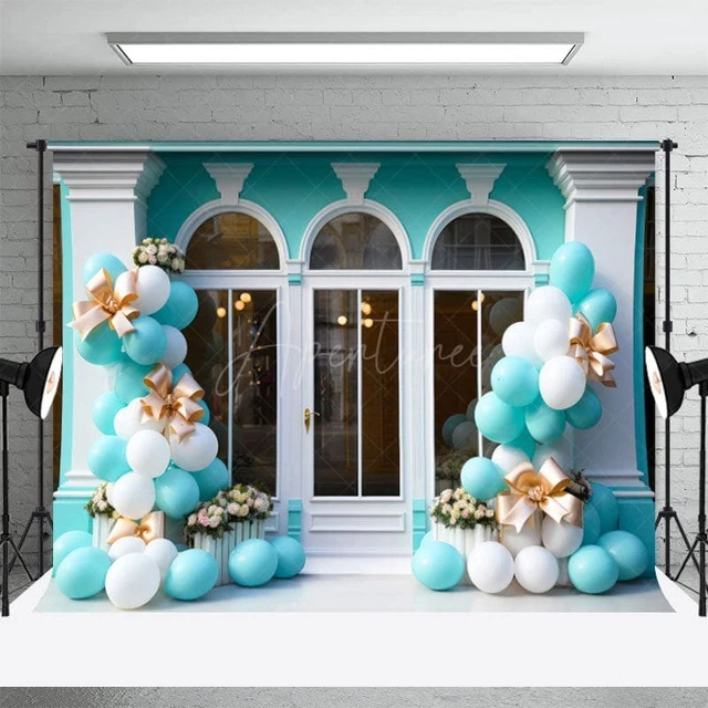 TIFFANY BLUE ARCH Window Balloons Birthday Backdrop $37.85 - PicClick AU
