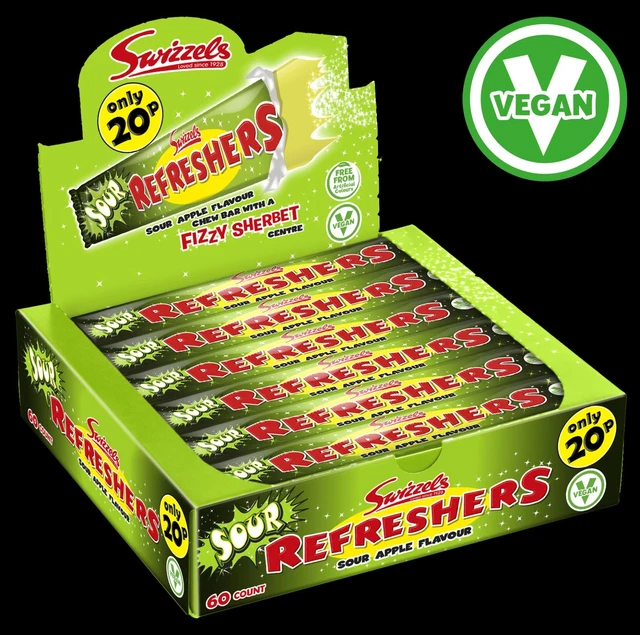 SWIZZELS REFRESHERS SOUR Apple Flavour Chew Bar 18g 20P PMP (FULL BOX ...