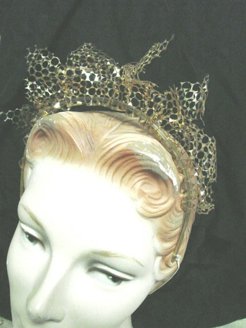 VINTAGE 30S 40S Tinsel Hat Headdress Headband GOLD Party Costume S ...